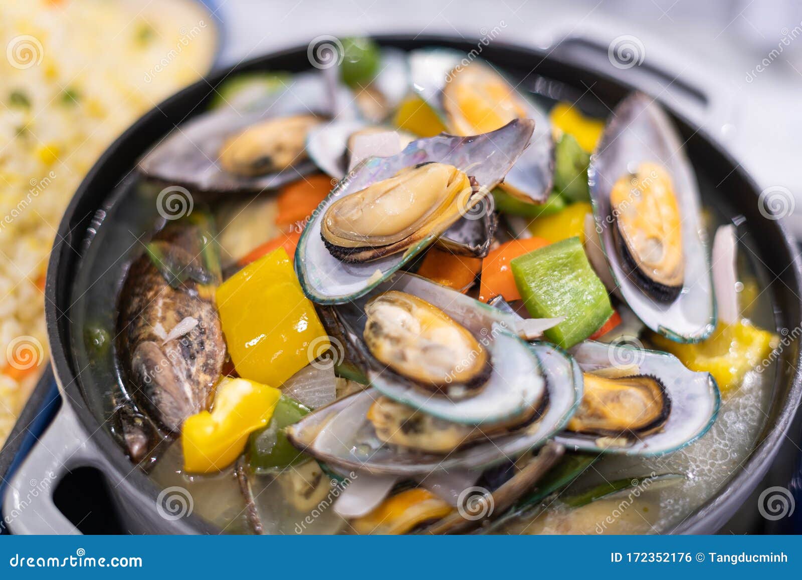 Mussel dish in restaurant stock photo. Image of table - 172352176