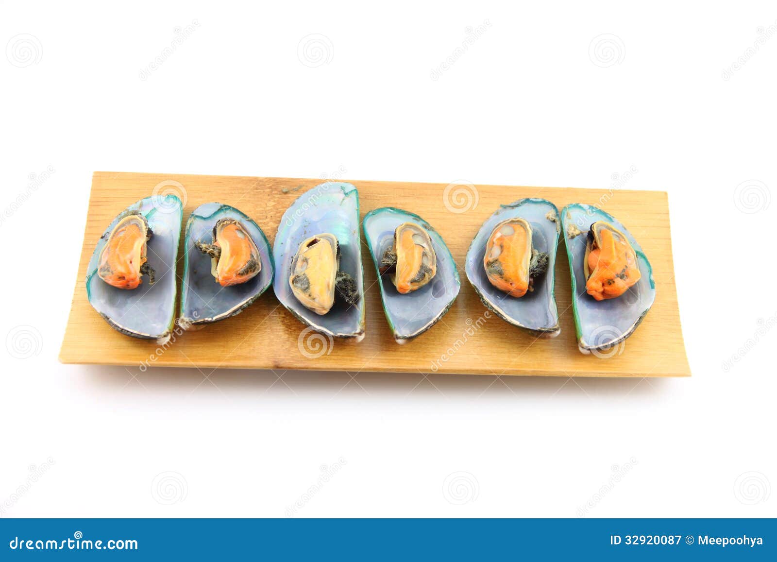 Mussel Picture on the Bamboo Dish. Stock Image - Image of plate, omega ...