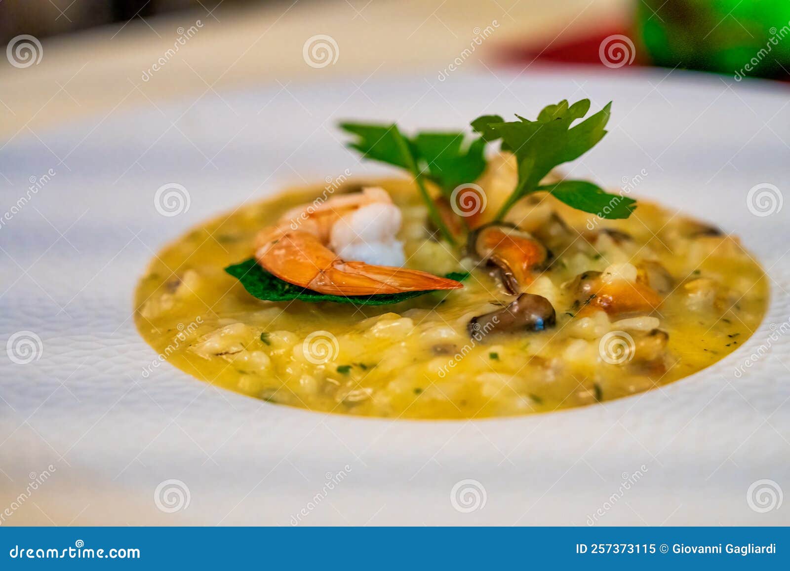 Mussel Rice Pilaf. Rice with Mussels on Small White Plate on Ceramic ...