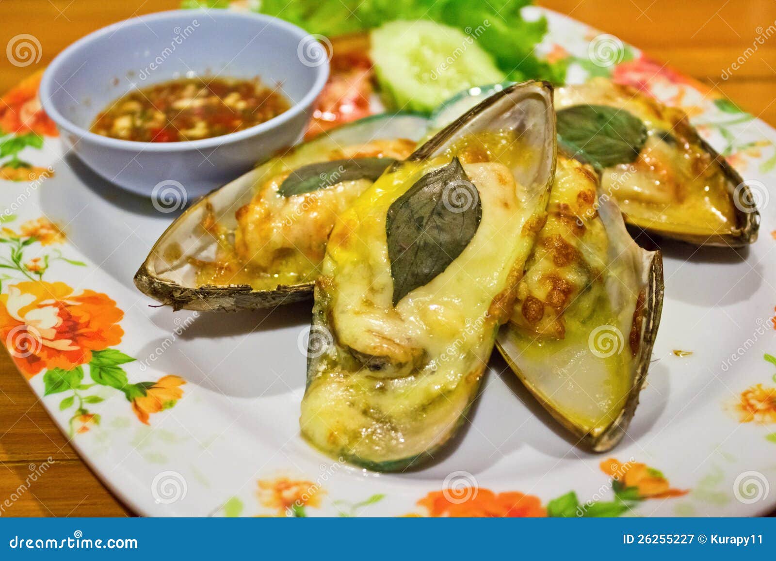 Mussels baked with cheese. stock image. Image of cook - 26255227