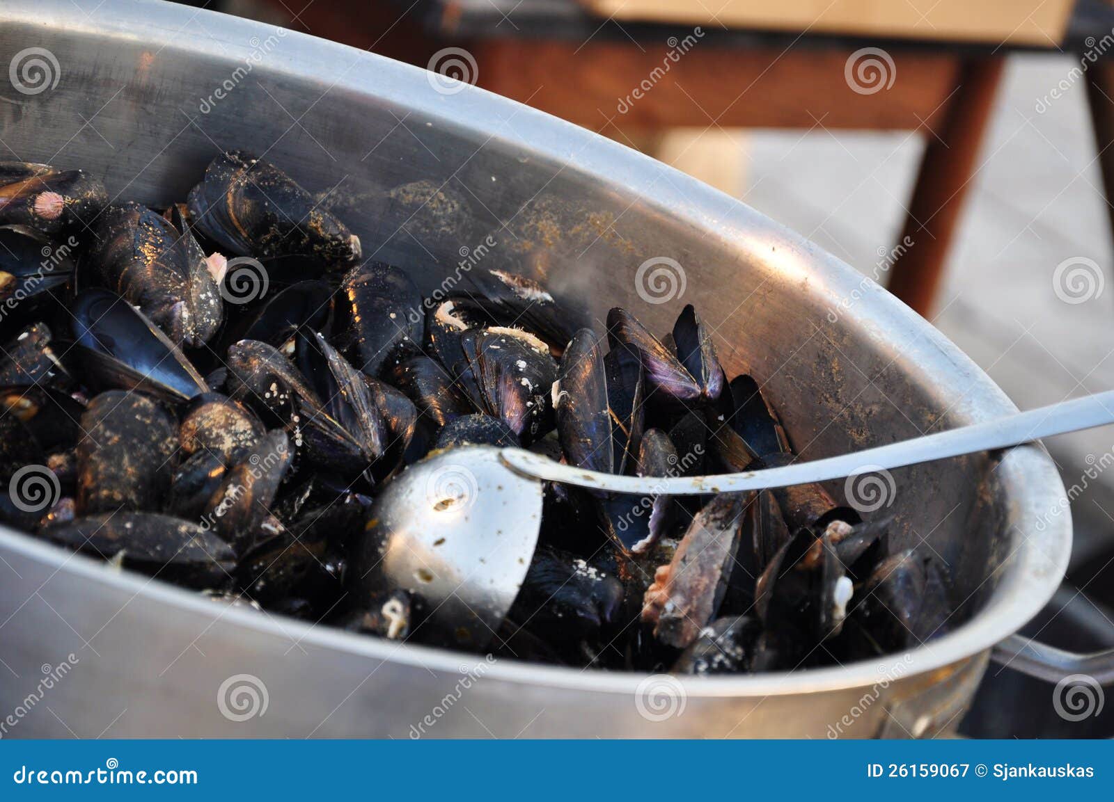 Mussels cooking stock image. Image of summer, ladle, mollusc - 26159067