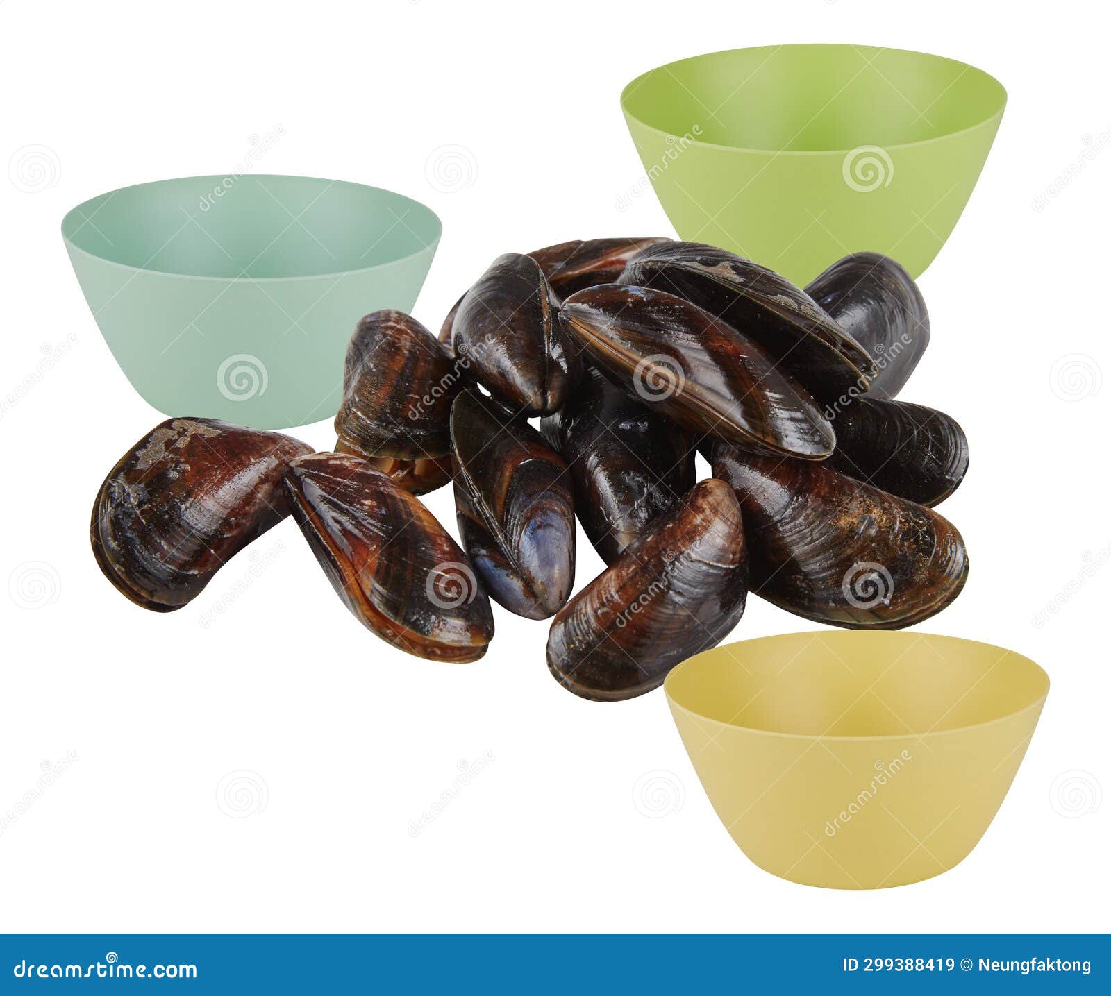 Mussels with Plastic Cups Cut Out Isolated White Background with ...
