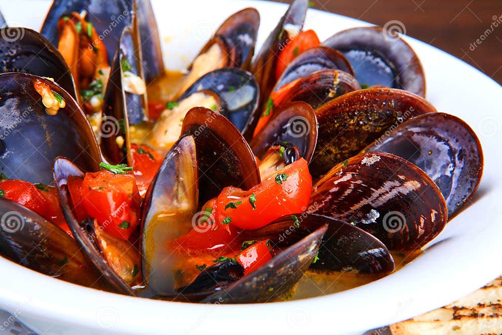 Mussels saute stock image. Image of parsley, black, meal - 3865941