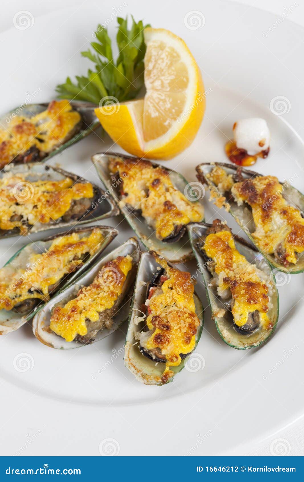 Mussels under cheese stock photo. Image of fresh, delicacy - 16646212