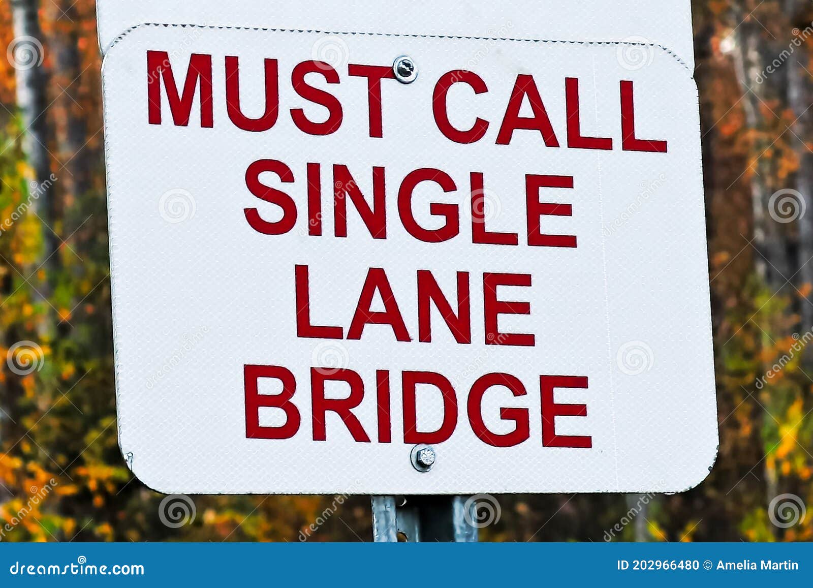 A Must Call, Single Lane Bridge Sign Stock Photo - Image of single ...