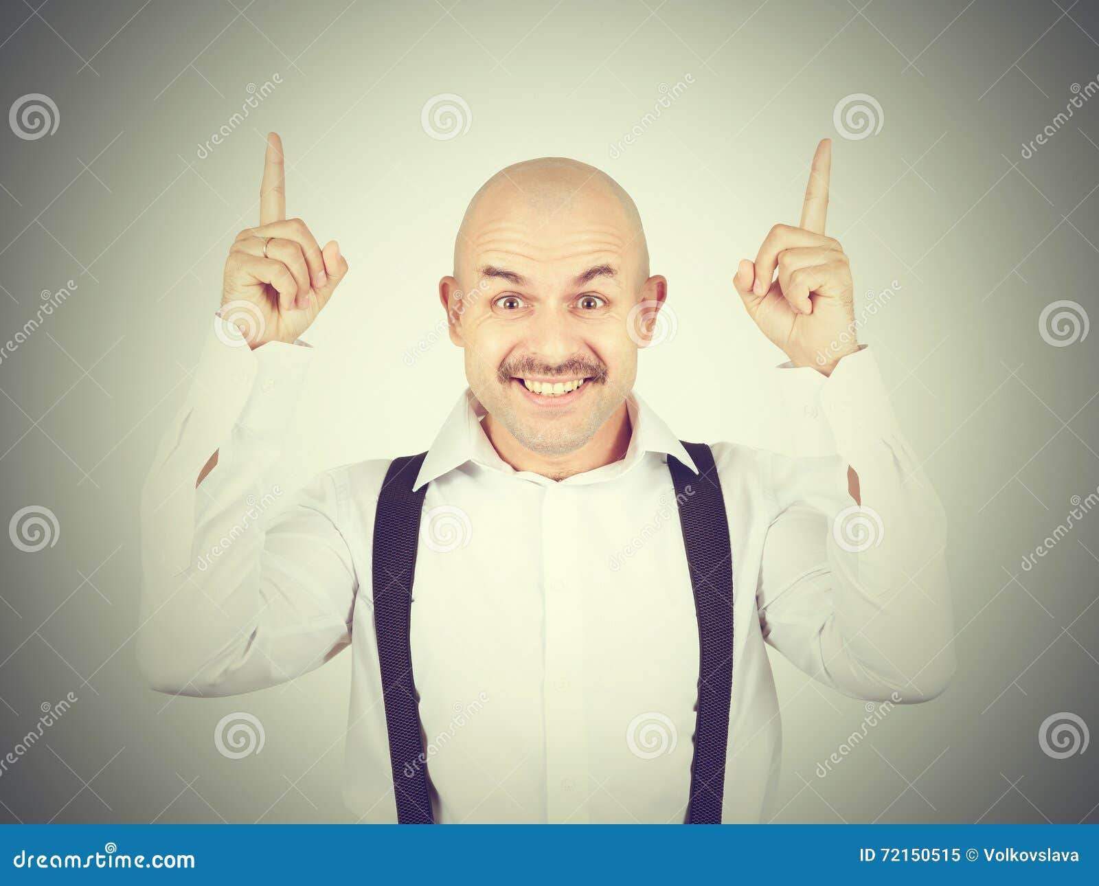 Mustache Bald Man Shows Finger Up Stock Image - Image of beard ...