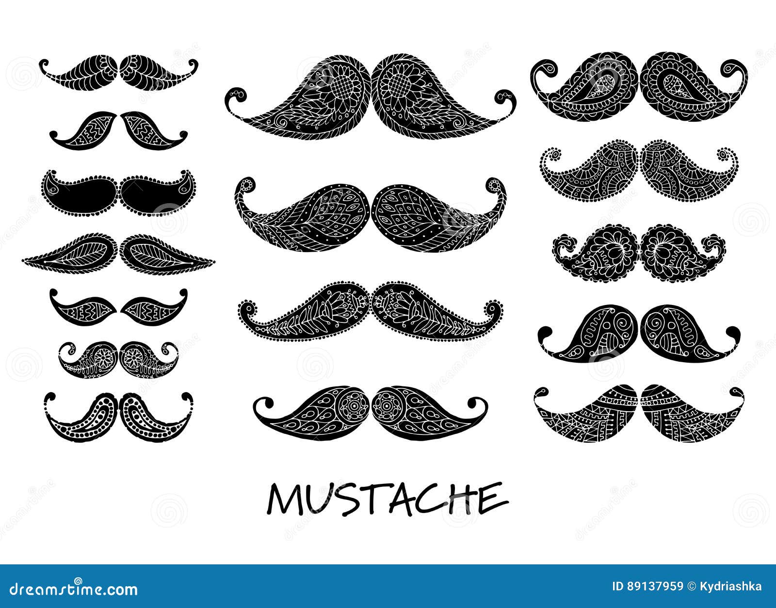 Mustache Collection, Ornate Sketch for Your Design Stock Vector ...