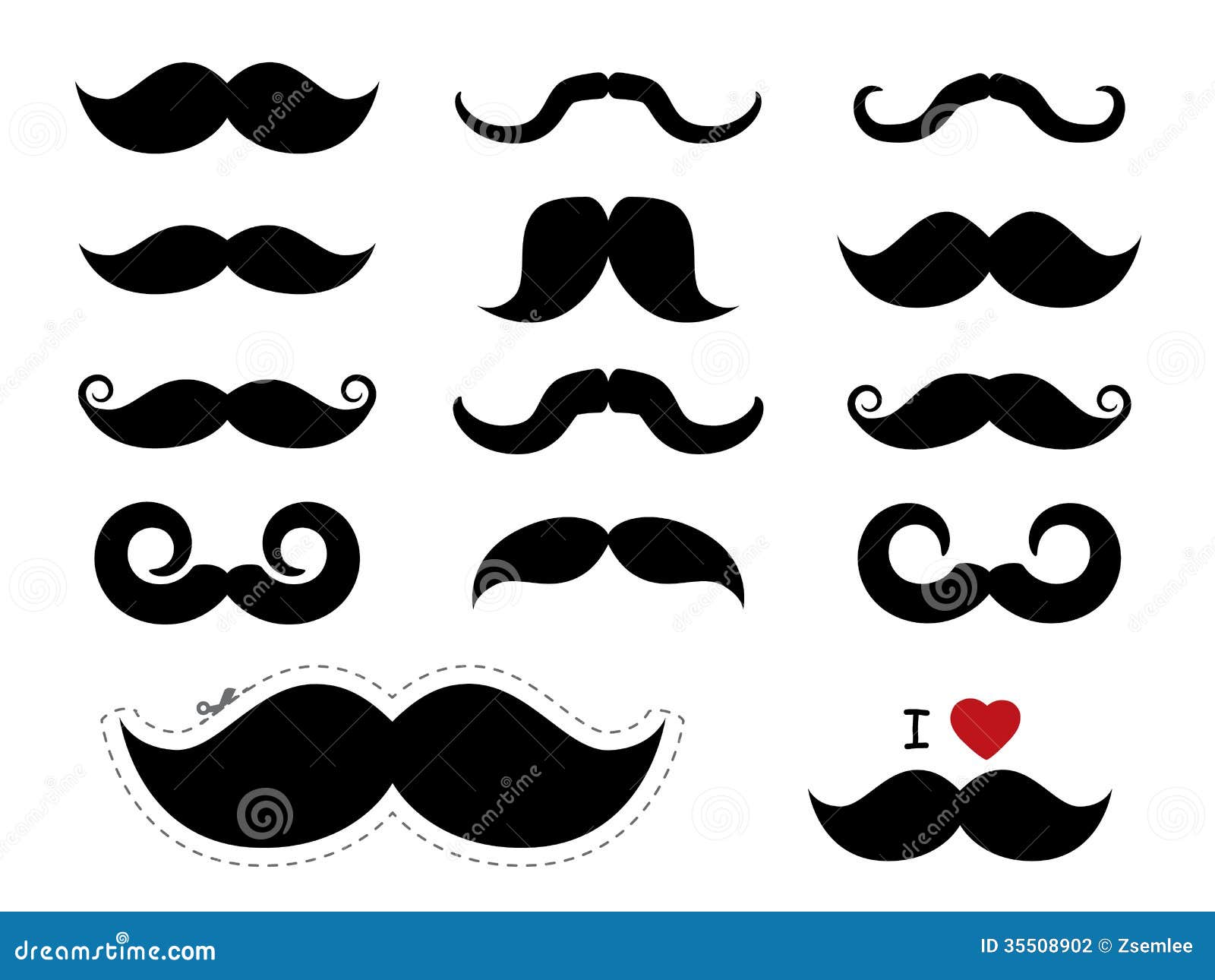 Mustache Icons. Mans Moustache Set Of Black Silhouettes Cartoon Vector ...