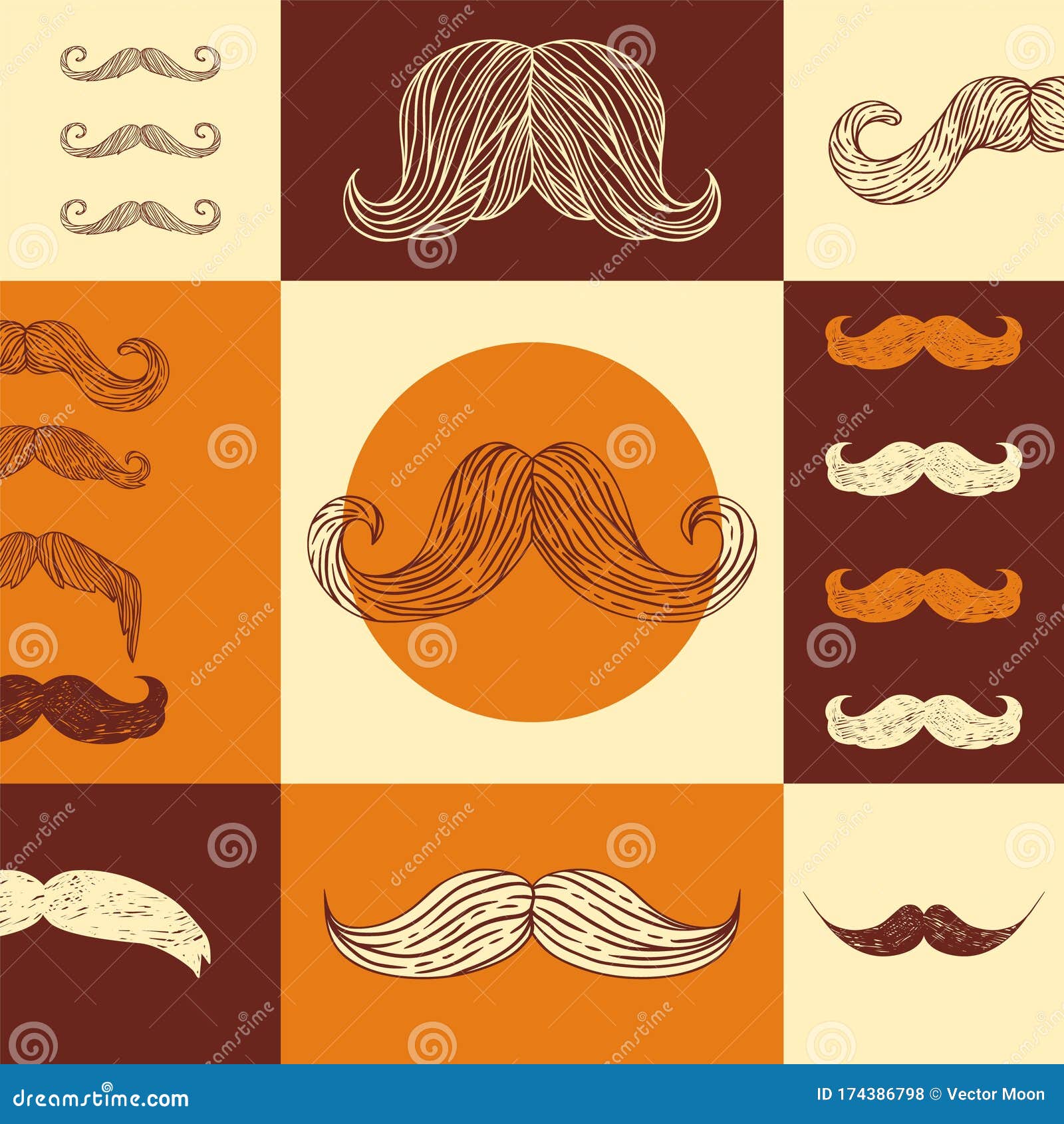 Mustache Pattern Vector Illustration, Retro Background Design Patterned ...