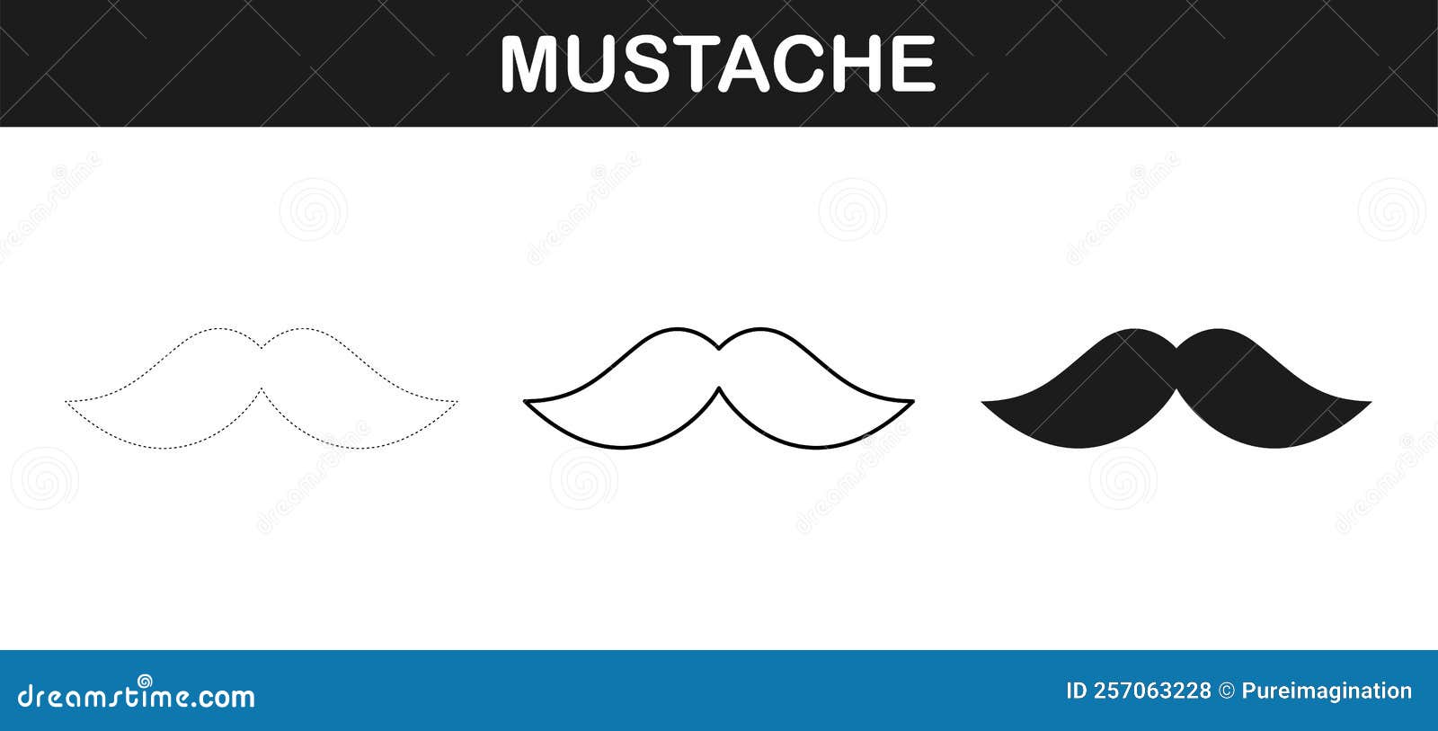 Mustache Tracing and Coloring Worksheet for Kids Stock Vector ...