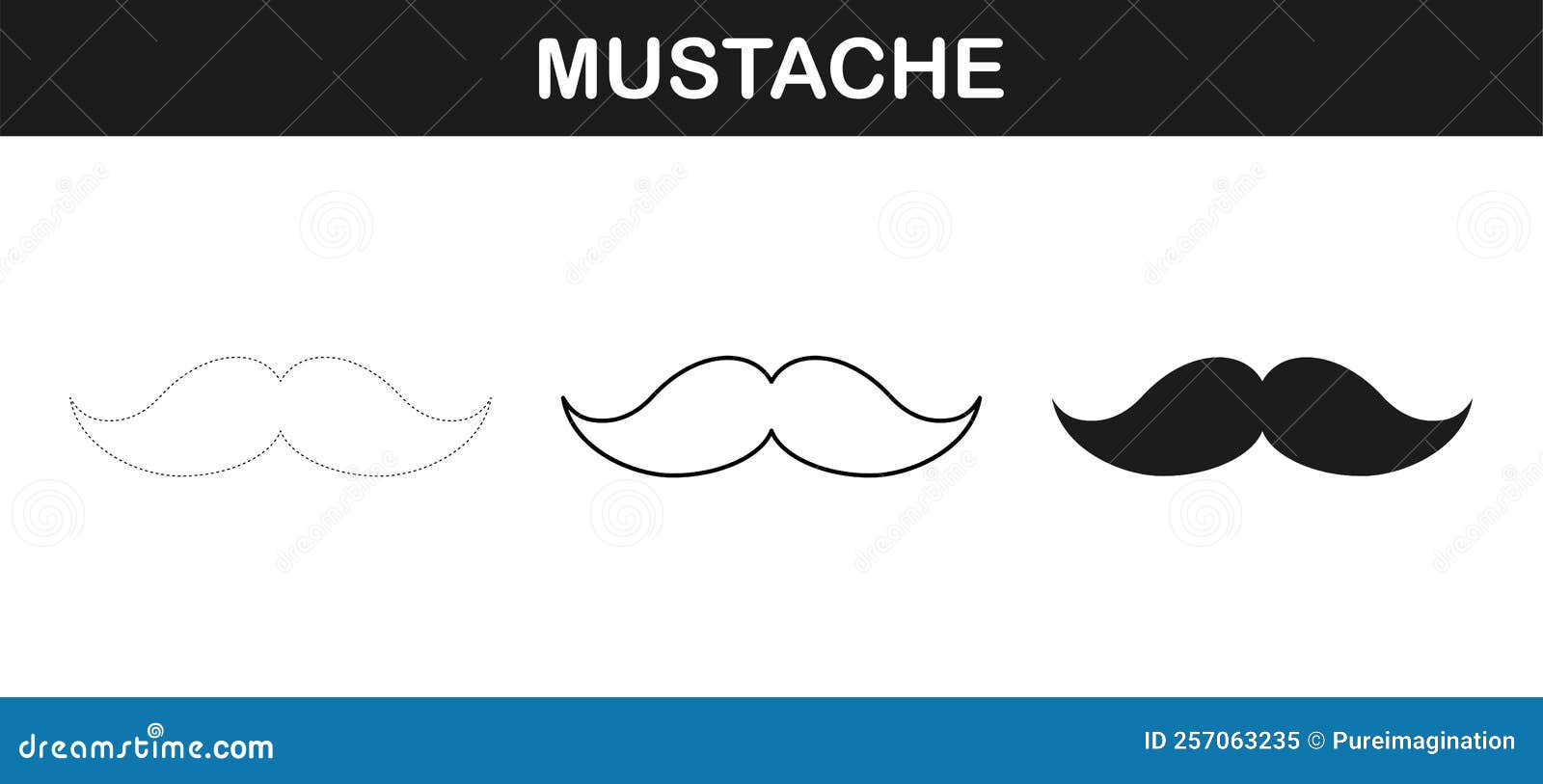 Mustache Tracing and Coloring Worksheet for Kids Stock Vector ...
