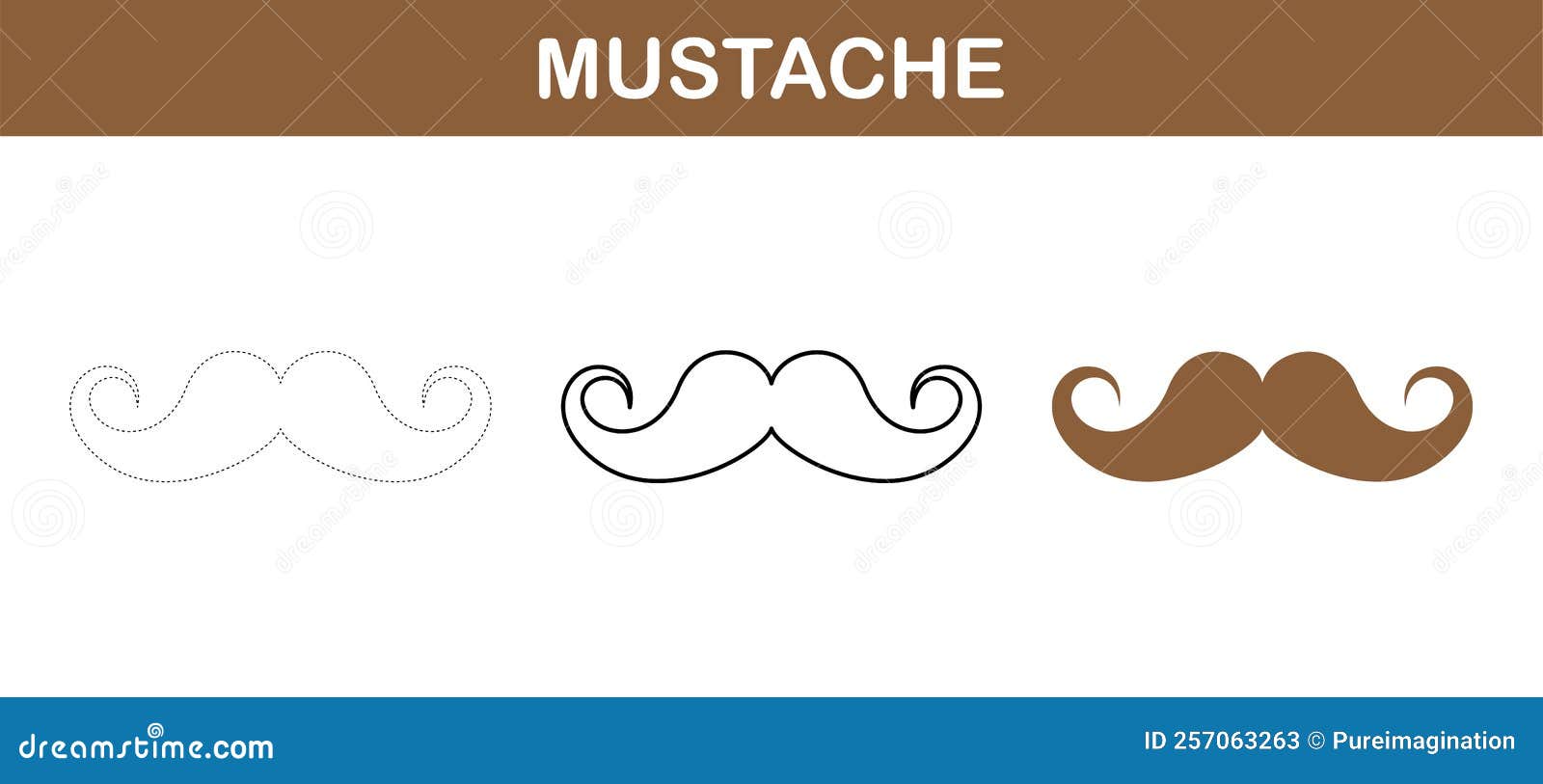 Mustache Tracing and Coloring Worksheet for Kids Stock Vector ...