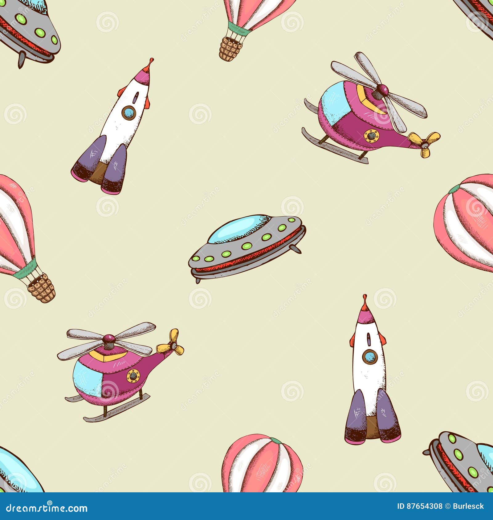 Muster Mit Ballonhubschrauber Und -rakete Vektor Abbildung ...