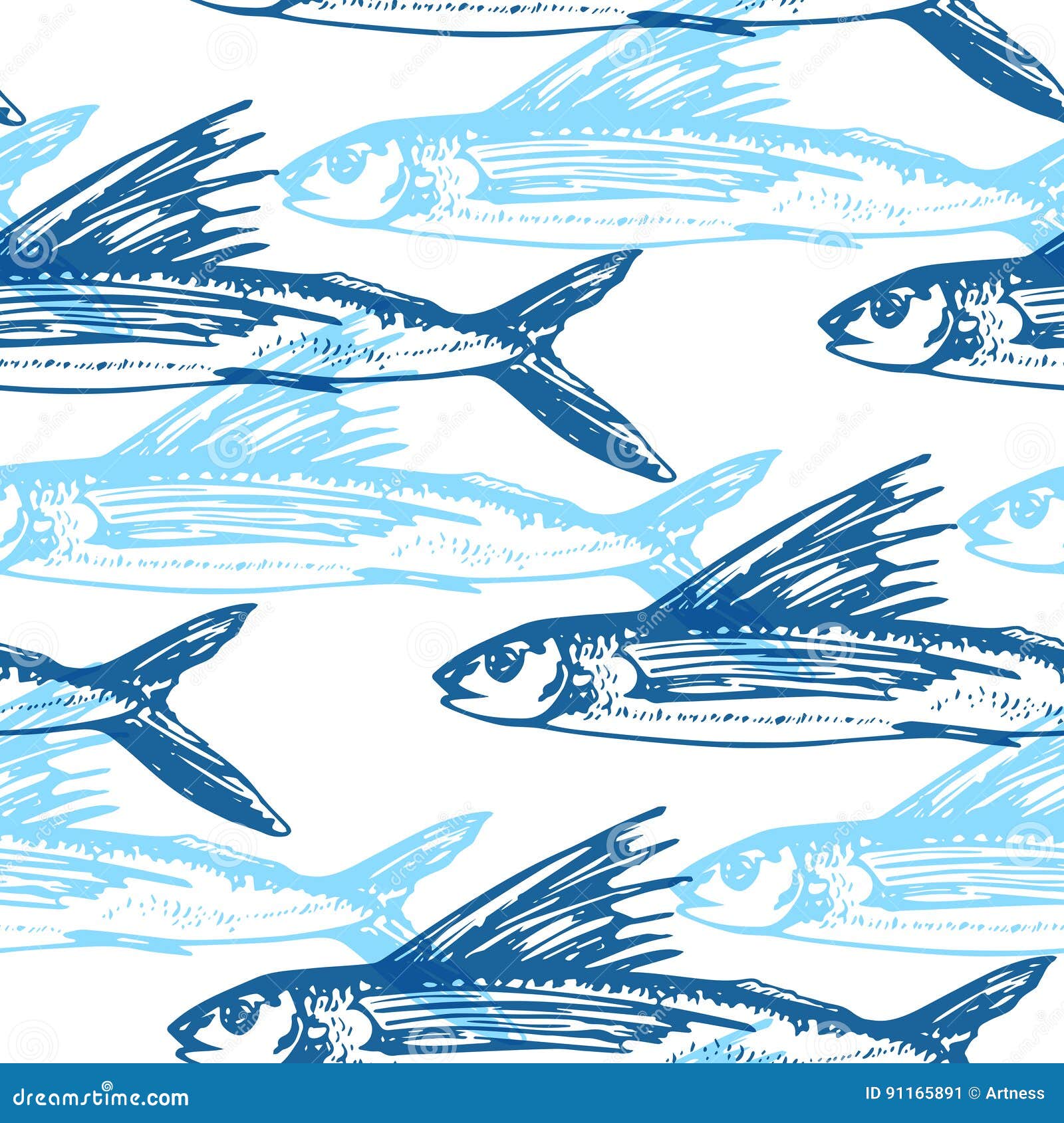 Muster Mit Blauem Fliegendem Fisch Vektor Abbildung - Illustration von ...