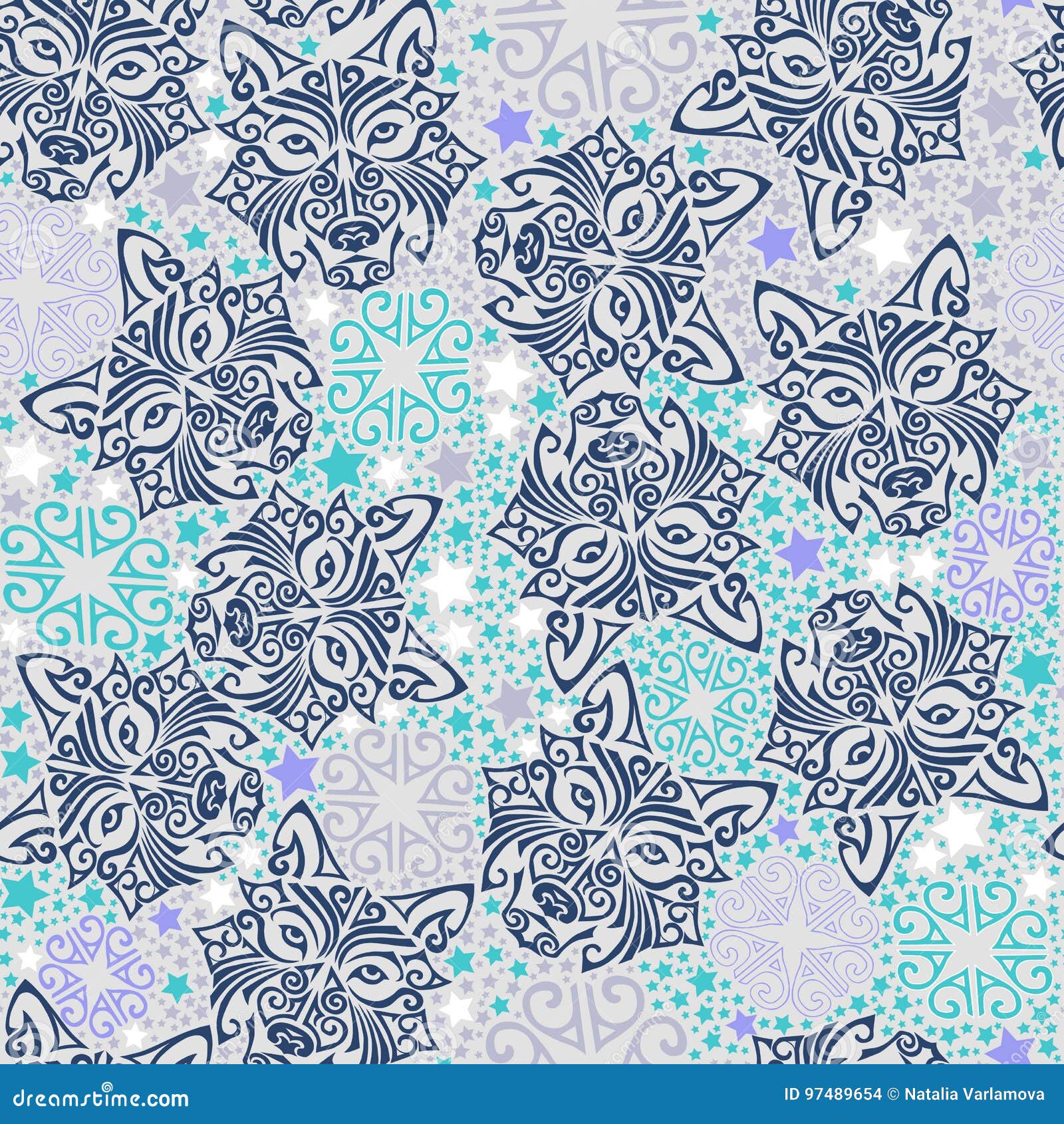 Muster Mit Wolf Oder Heiserem Hundekopf Vektor Abbildung - Illustration ...