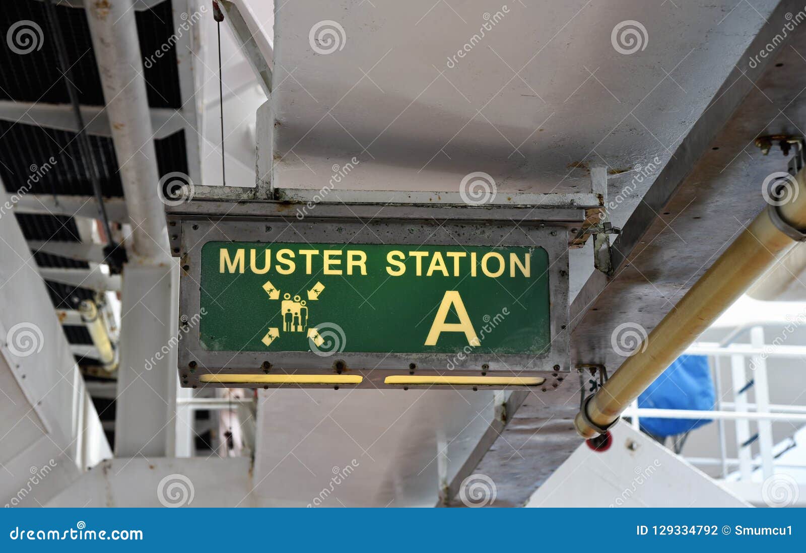 Muster Station Sign Directing Passengers To The Life Boats Royalty-Free ...