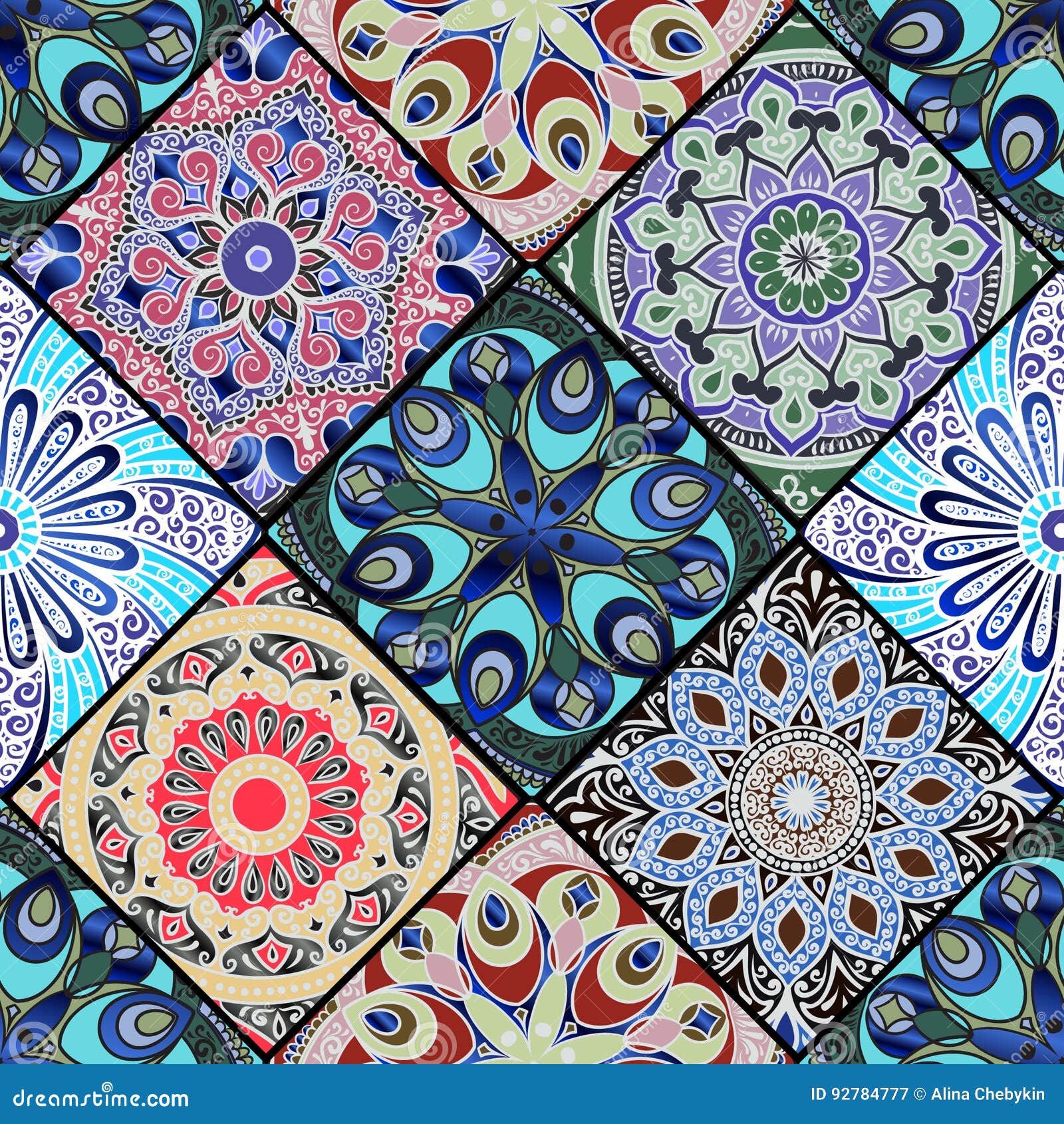 Muster Von Der Unterschiedlichen Raute Mit Mandala Vektor Abbildung ...