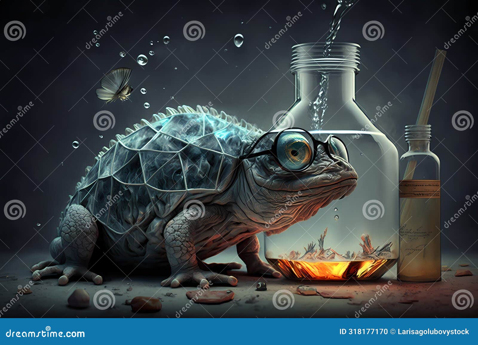 Mutant Species. Science Experiments with Nature. Turtle Frog in Glasses ...