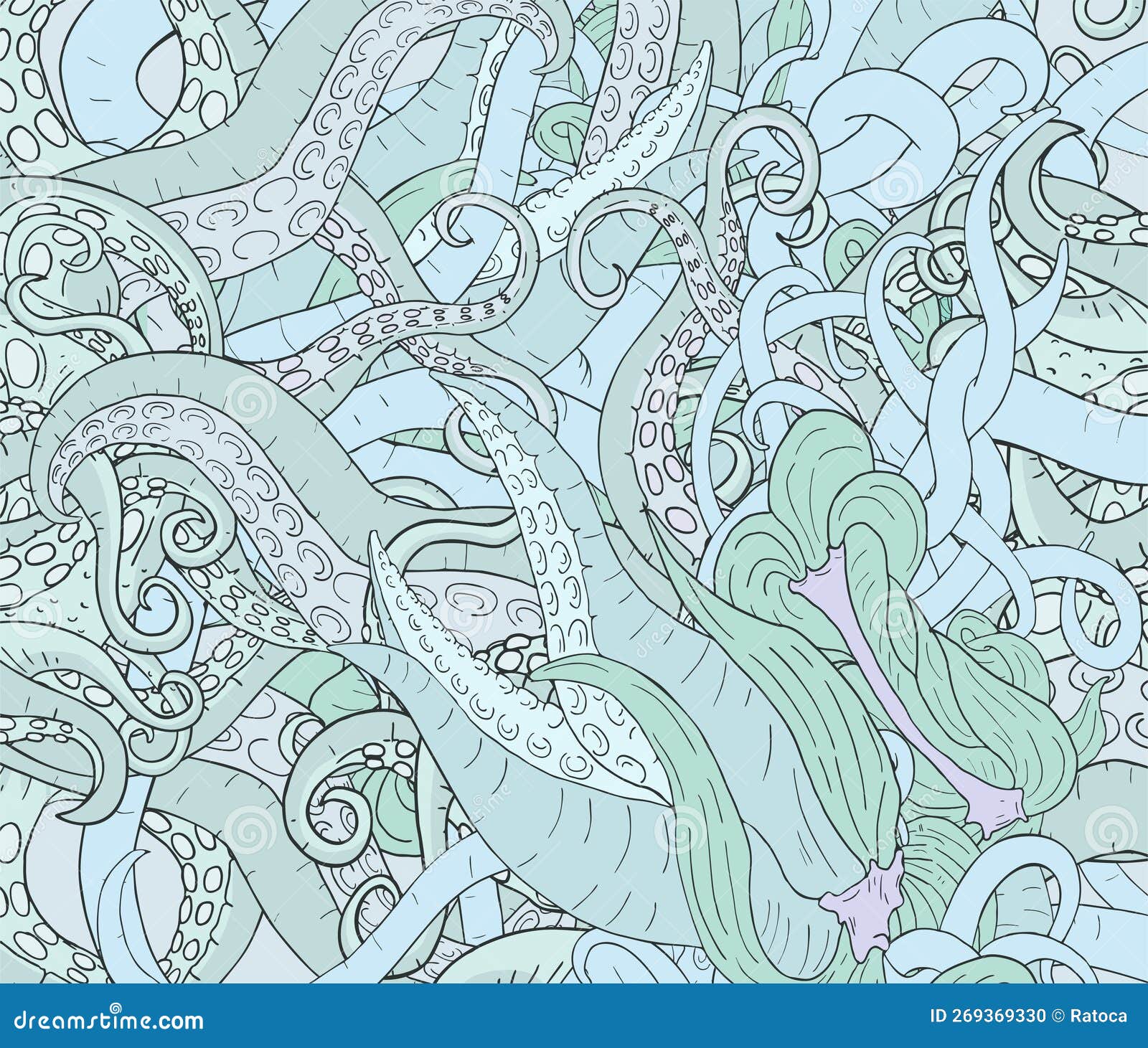 Composition Of Tentacles With Girl On Sea Texture Royalty-Free Stock Image | CartoonDealer.com ...