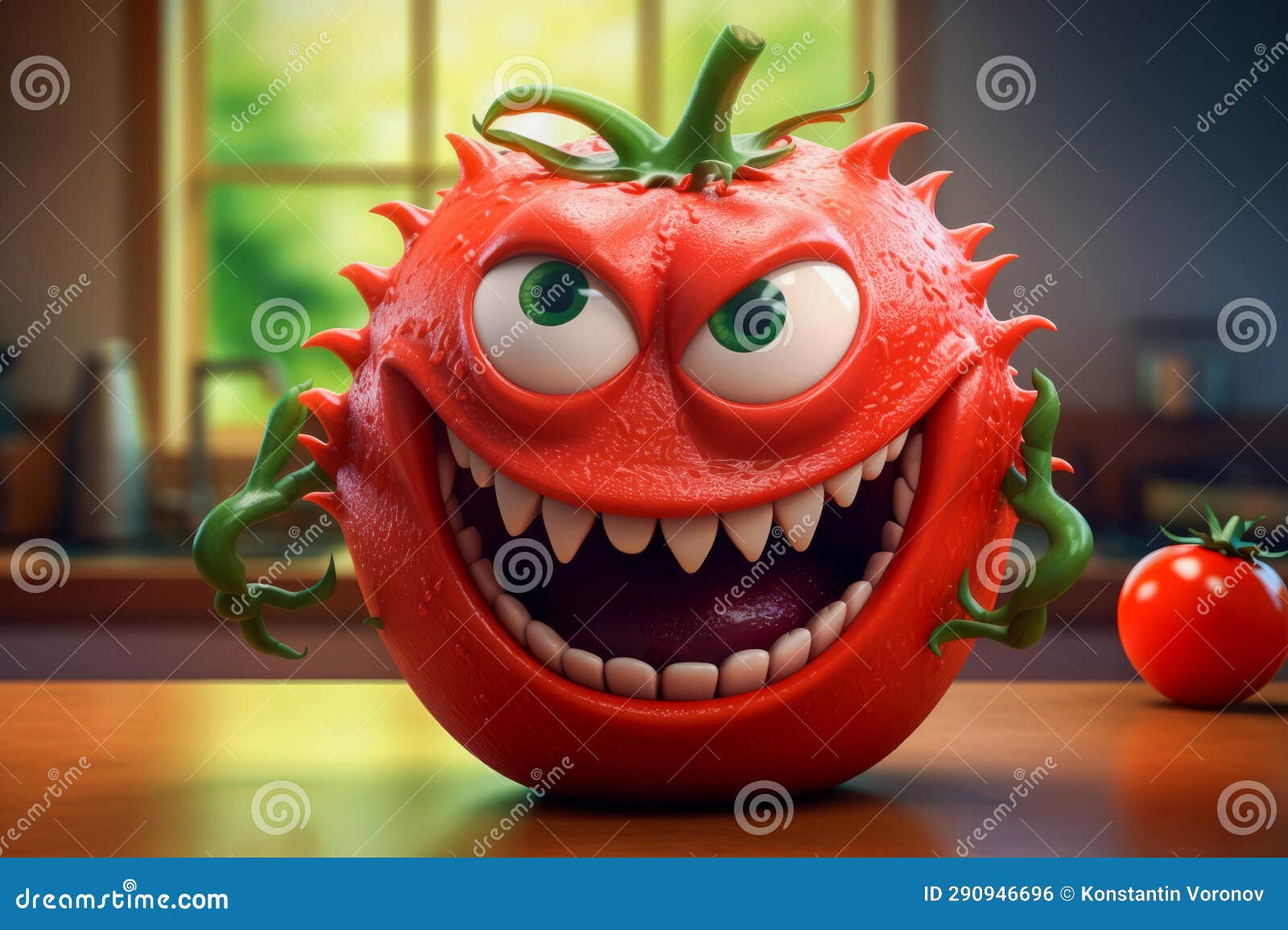 Mutant Tomato, with Sharp Teeth and a Menacing Smile, Sits in a Kitchen ...