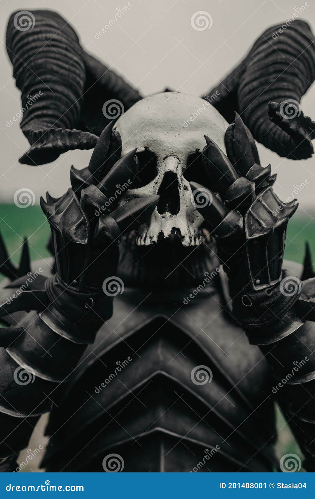 Mutant Warrior Holds Human Skull Mask Stock Image - Image of meadow ...