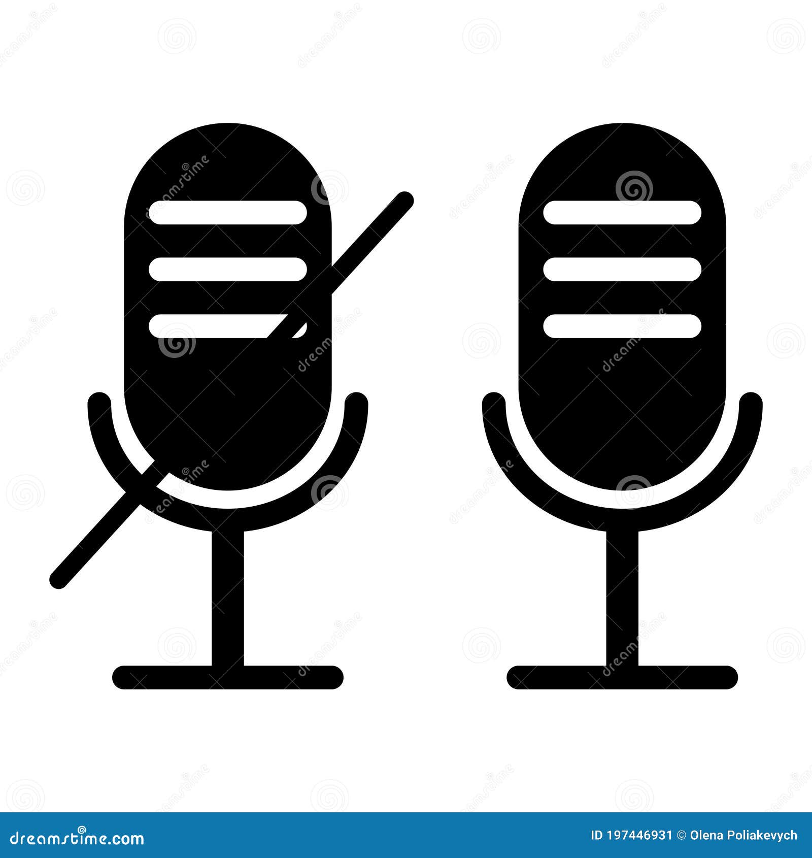 Mute Icon. the Microphone is on. the Microphone is Turned Off. Black ...