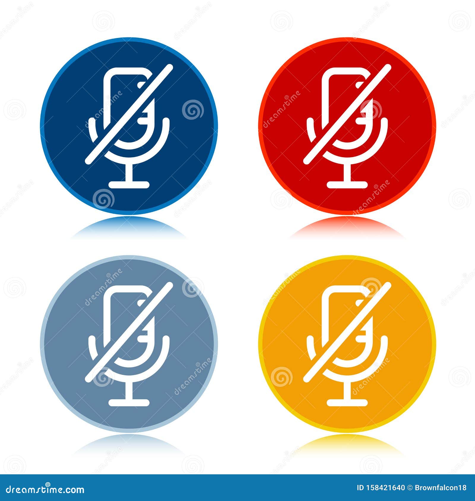 Mute Microphone Icon Trendy Flat Round Buttons Set Illustration Design ...