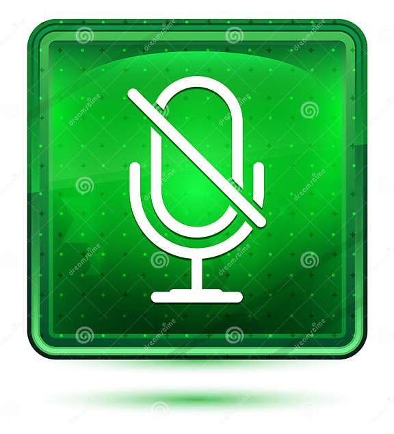Mute Microphone Icon Neon Light Green Square Button Stock Illustration ...