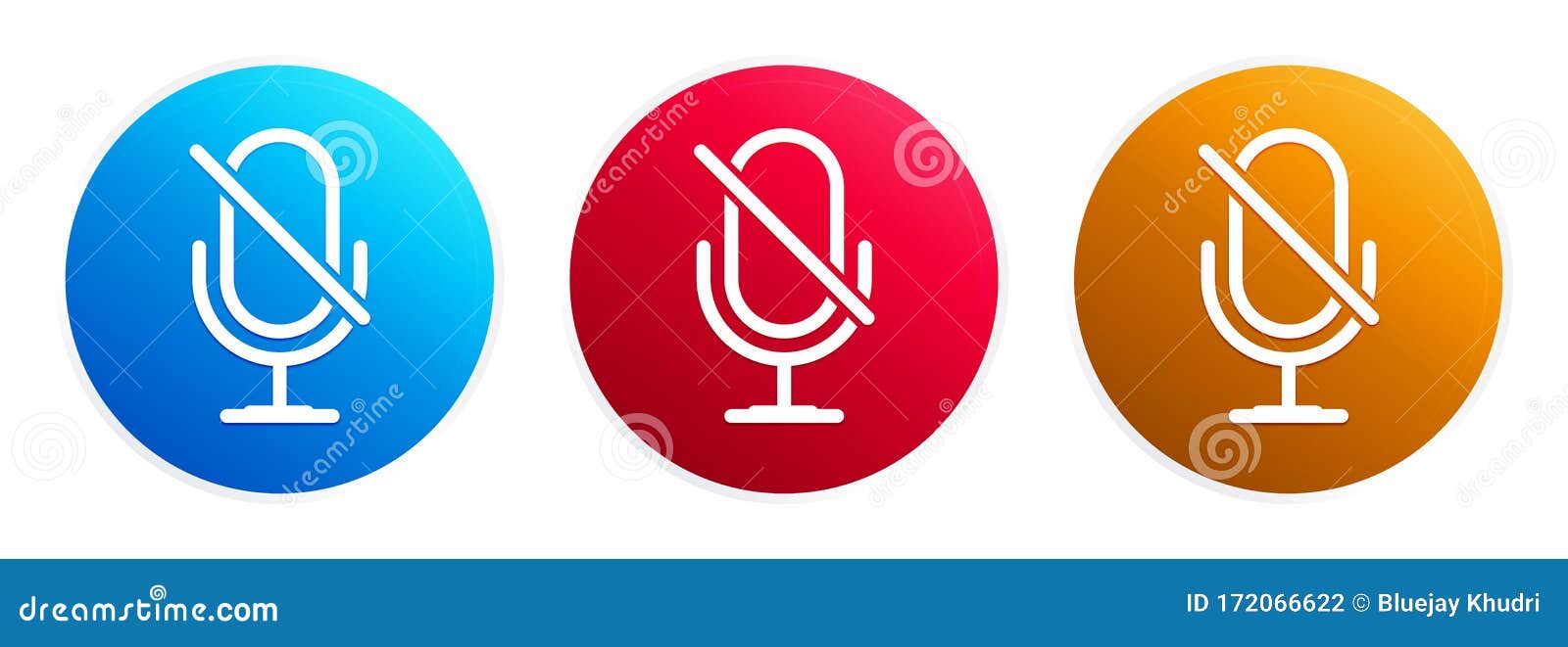 Mute Microphone Icon Premium Trendy Round Button Set Stock Vector ...