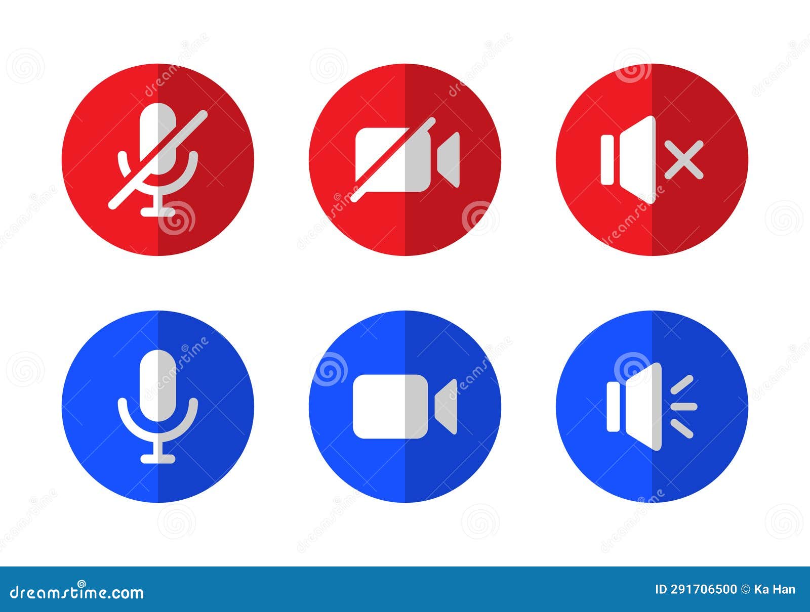 Mute Microphone, Video Camera Off, and Silent Speaker Icon Vector in ...