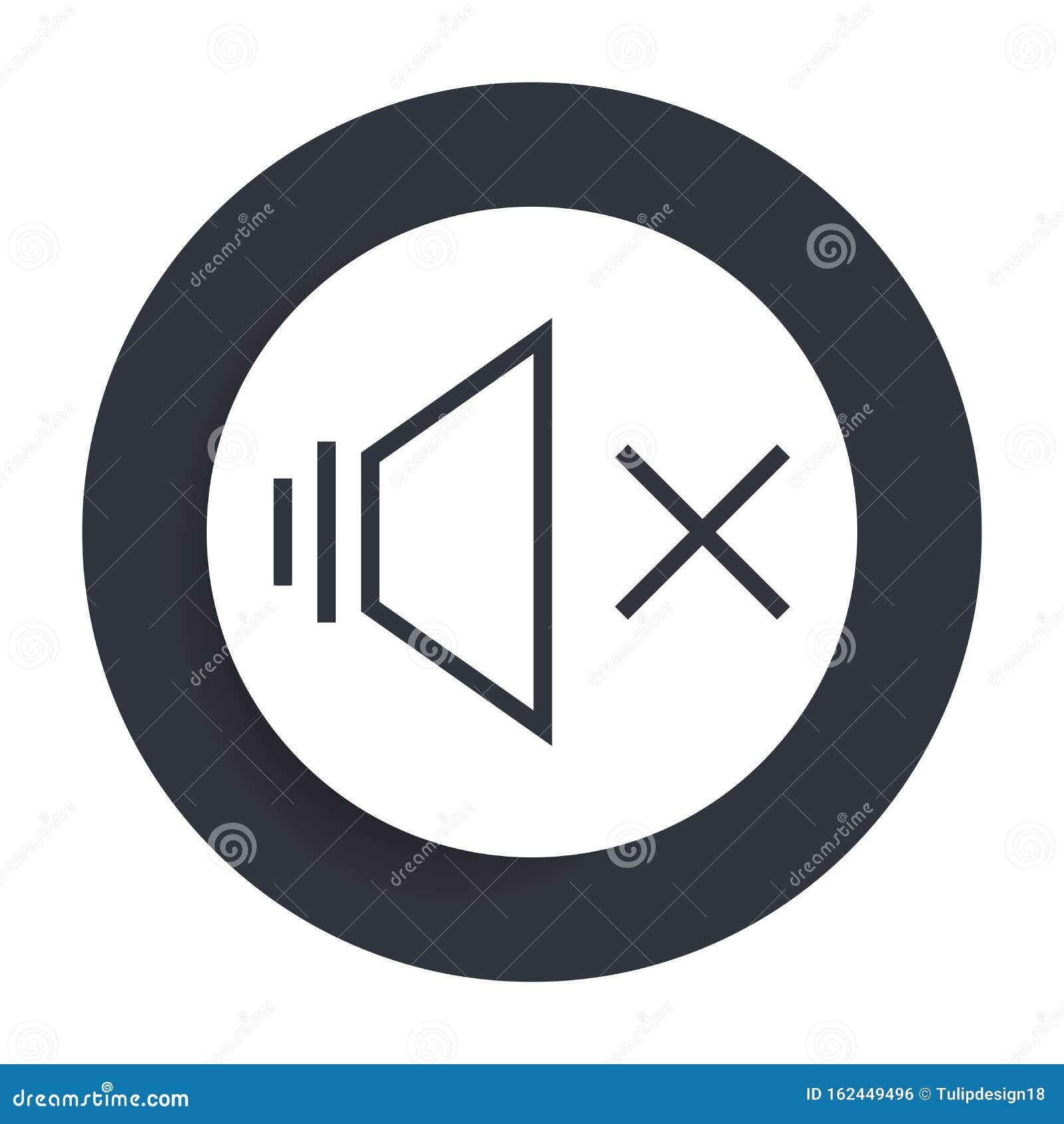 Mute Speaker Icon Flat Vector Round Button Clean Black and White Design ...