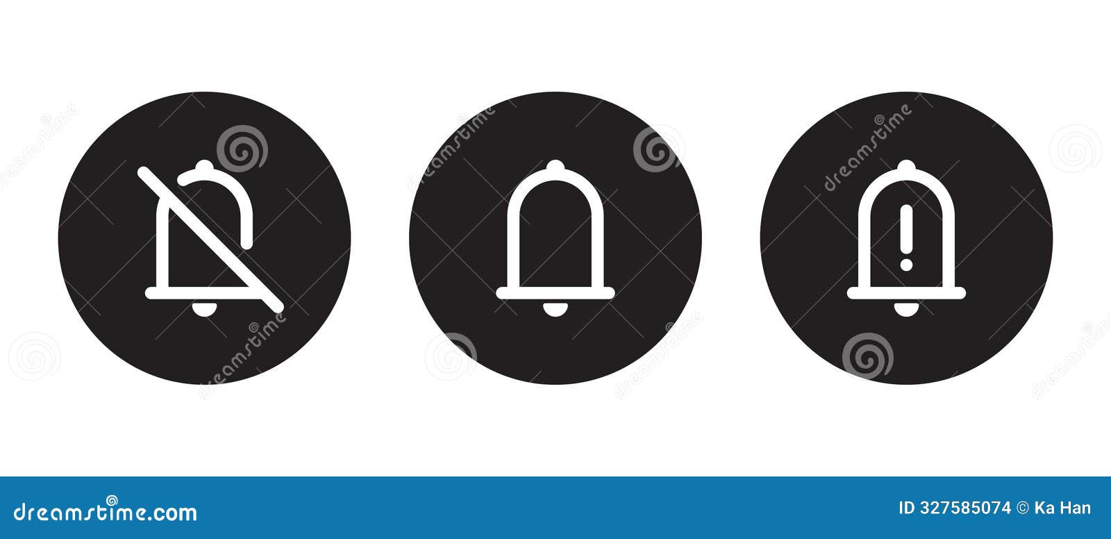 Mute, Unmute, and Warning Bell Icon on Black Circle Stock Vector ...