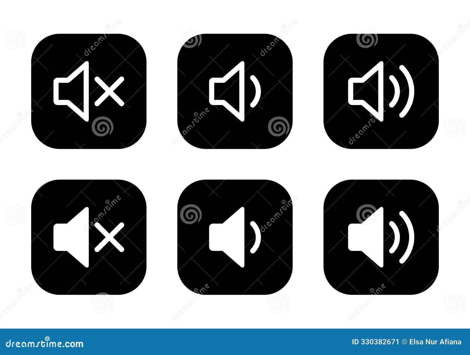 Mute and Volume Speaker Icon Set Black Square Stock Illustration ...