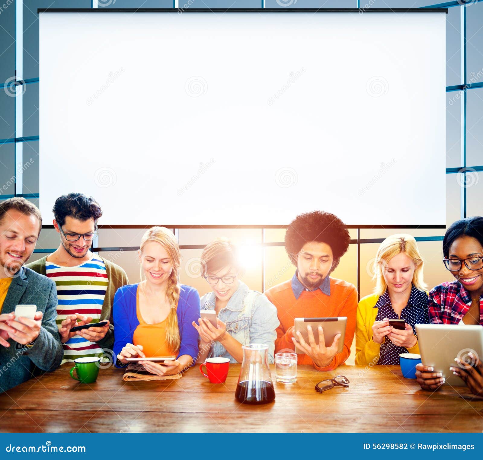 Mutiethnic Group of People Smiling Technology Tablet Concept Stock ...