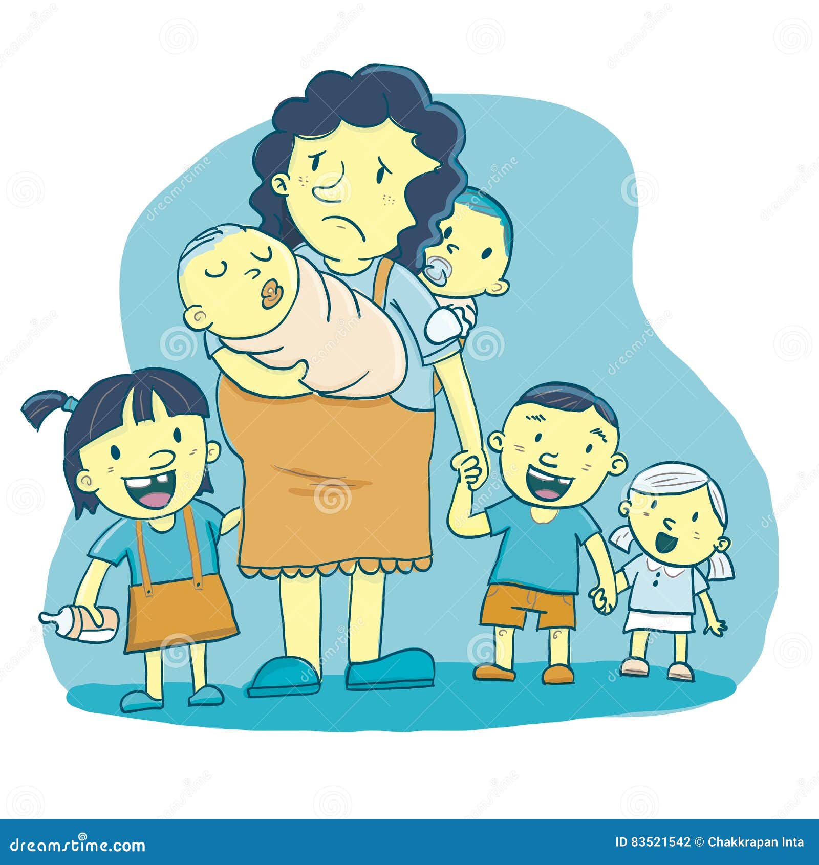 Mutter Mit Zu Vielen Kindern Vektor Abbildung - Illustration von ...