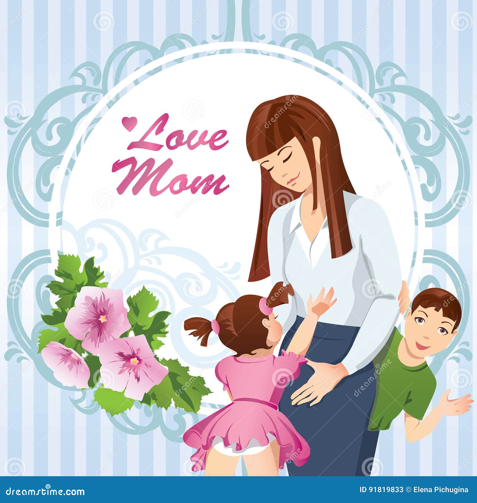 Mutter mit zwei Kindern vektor abbildung. Illustration von bruder ...