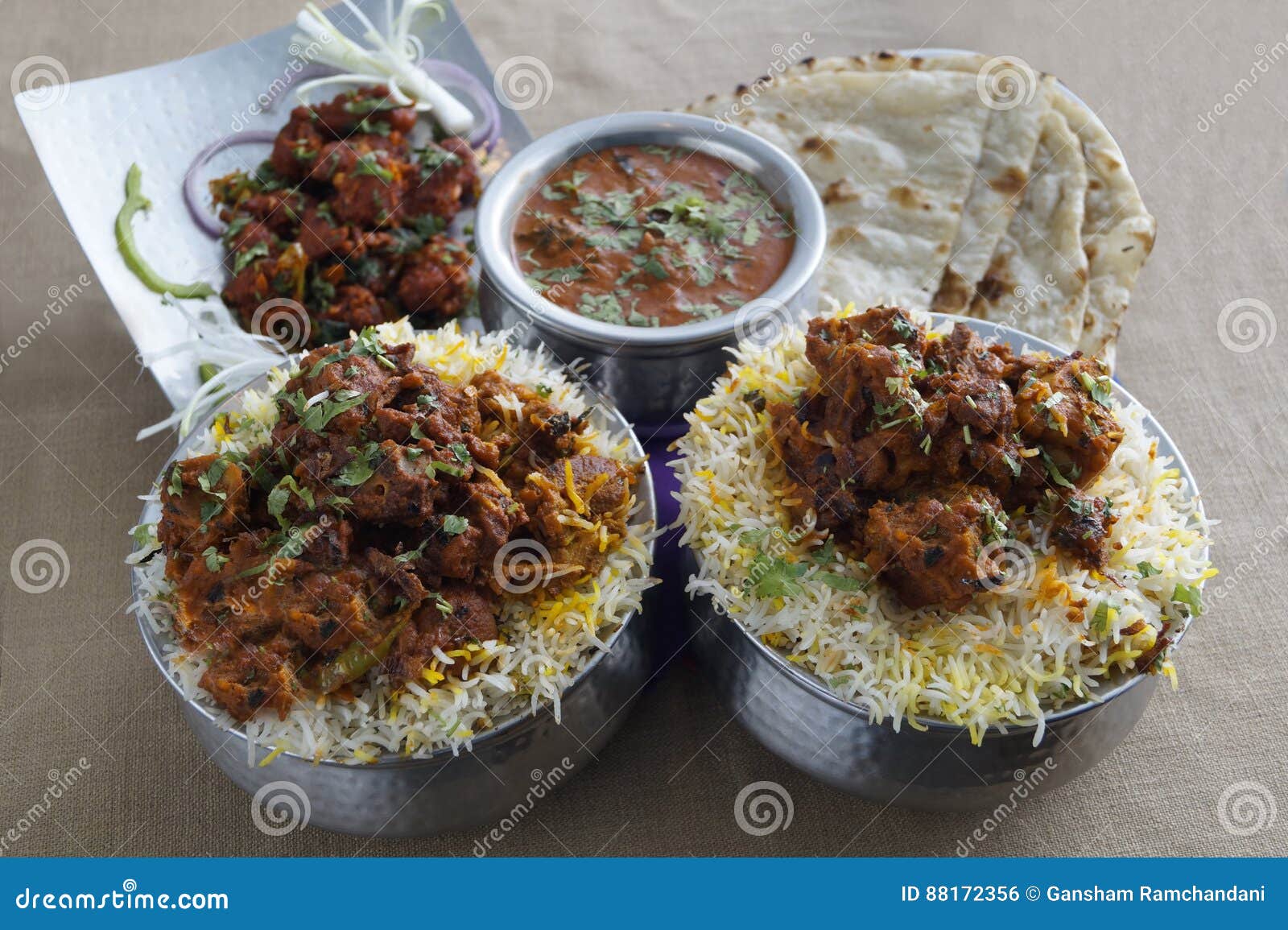 Mutton Biryani,Mutton Curry,Kababs,Tandoor Roti Stock Photo - Image of ...