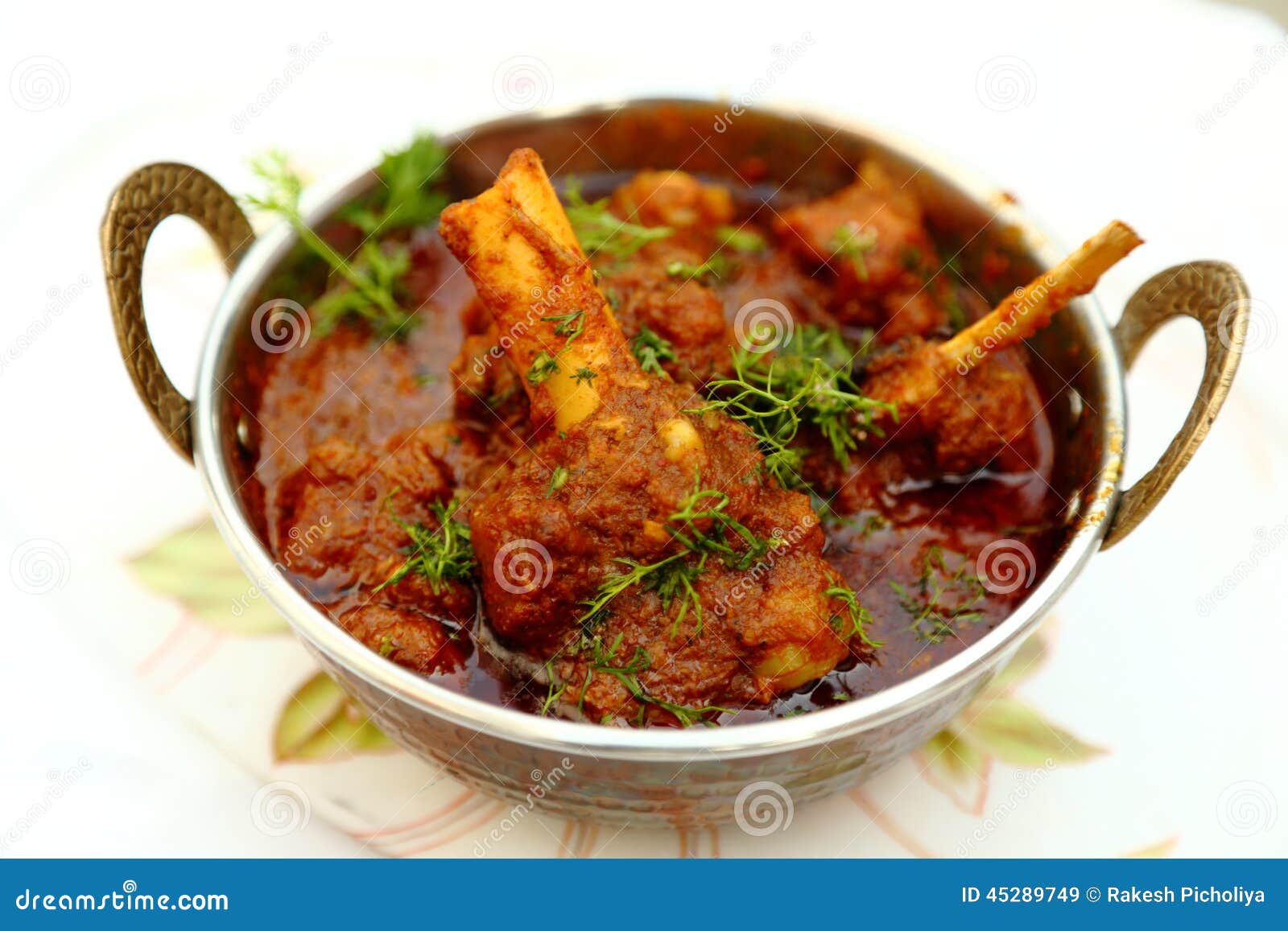Mutton meal in copper bowl stock image. Image of lamb - 45289749