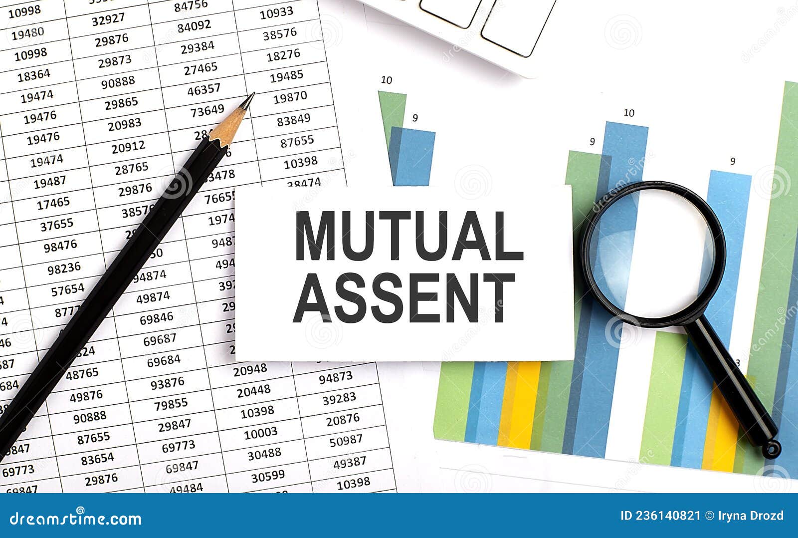 MUTUAL ASSENT Text on White Card on the Chart Background Stock ...
