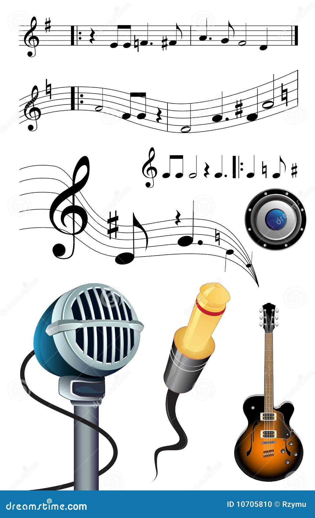 Muziek, Microfoon, Hefboom En Gitaar Vector Illustratie - Illustration ...