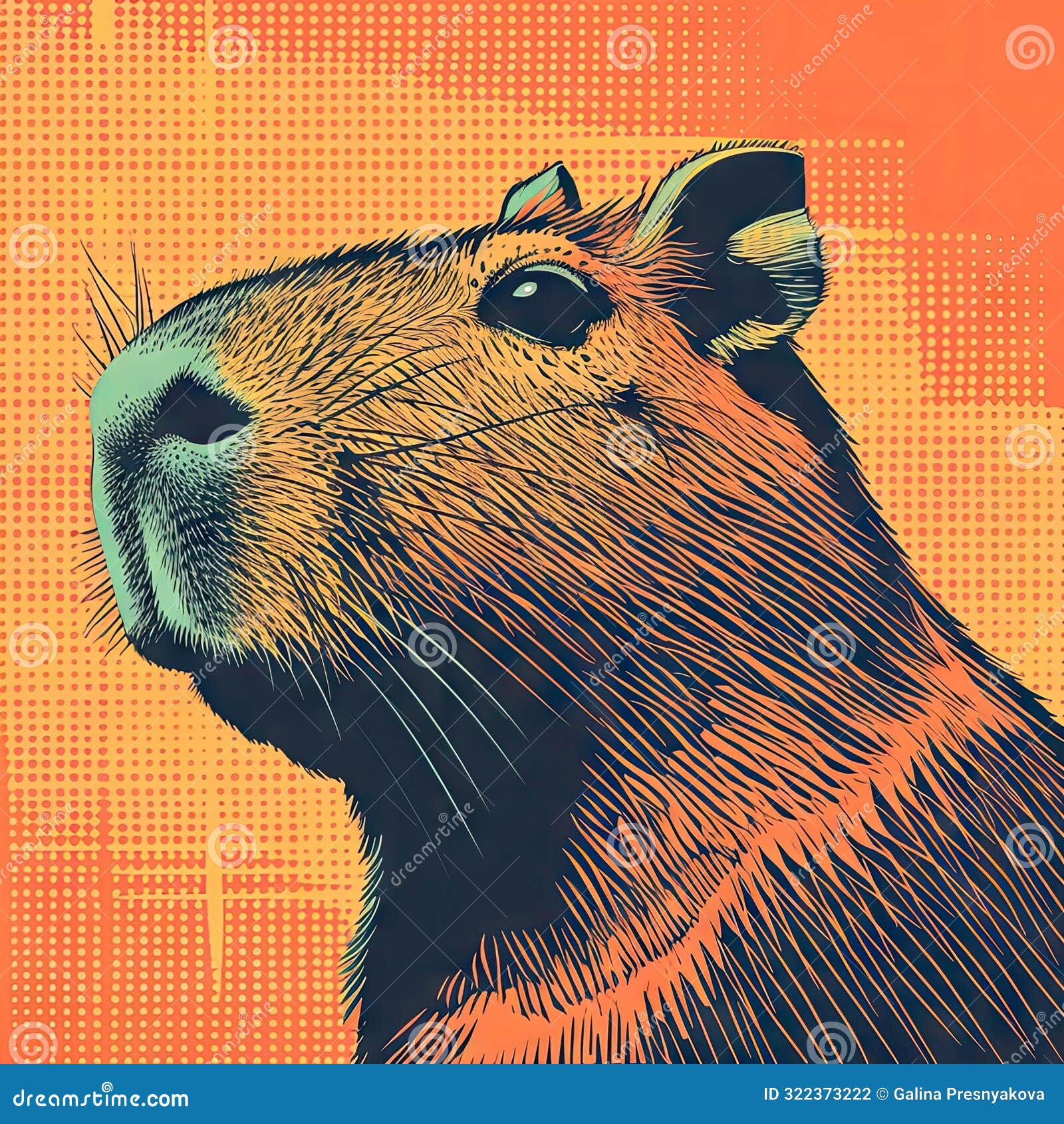Muzzle Of A Bright Capybara In Profile On A Black Background, Pop Art ...