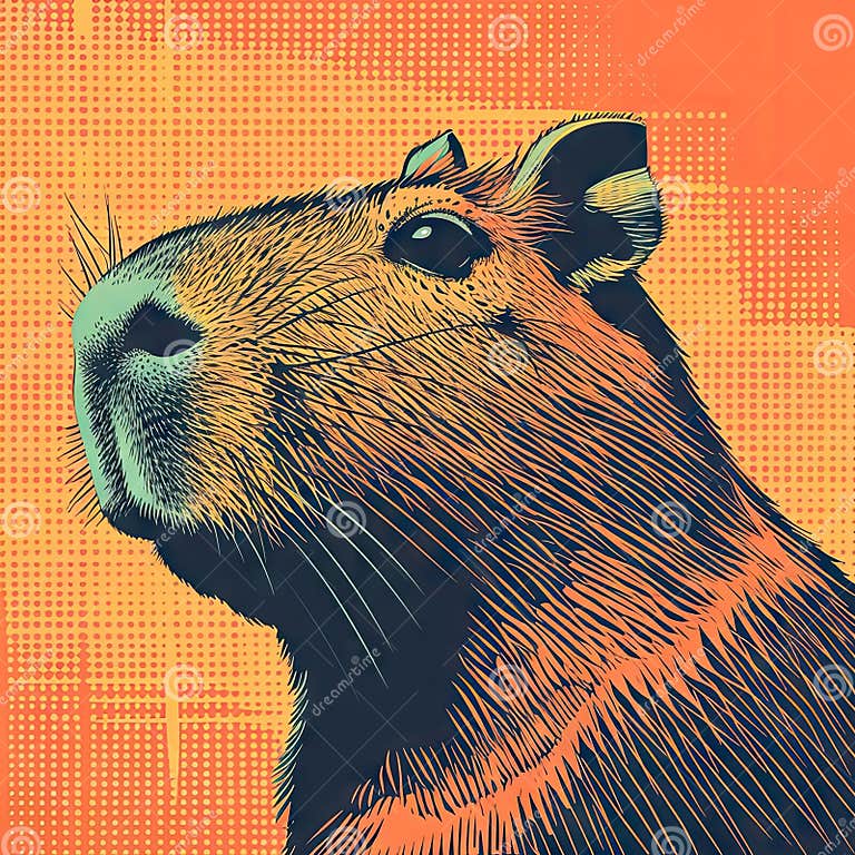 Muzzle of a Bright Capybara in Profile on a Black Background, Pop Art ...