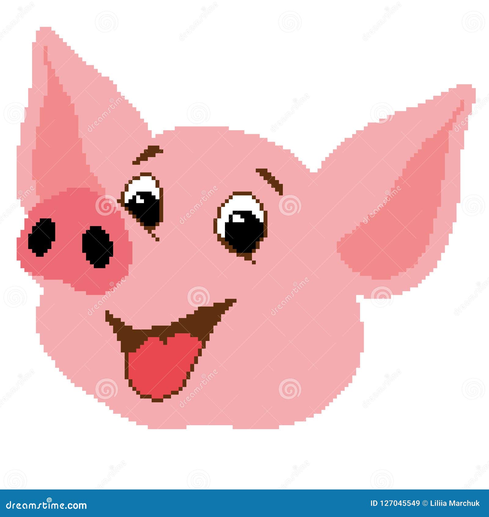 Muzzle of a Joyful Pig in Pink Color, Drawn by Squares, Pixels. Vector ...