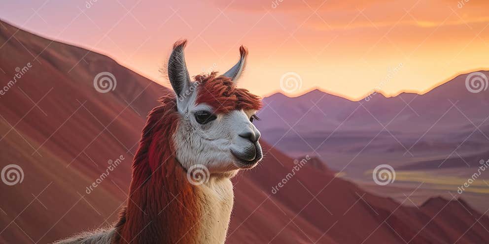 Muzzle of Lama in High Mountains at Sunset Stock Image - Image of ...