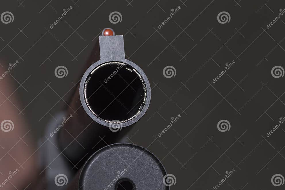 Barrel End, 12 Caliber Shotguns. Stock Image - Image of metal, brown ...