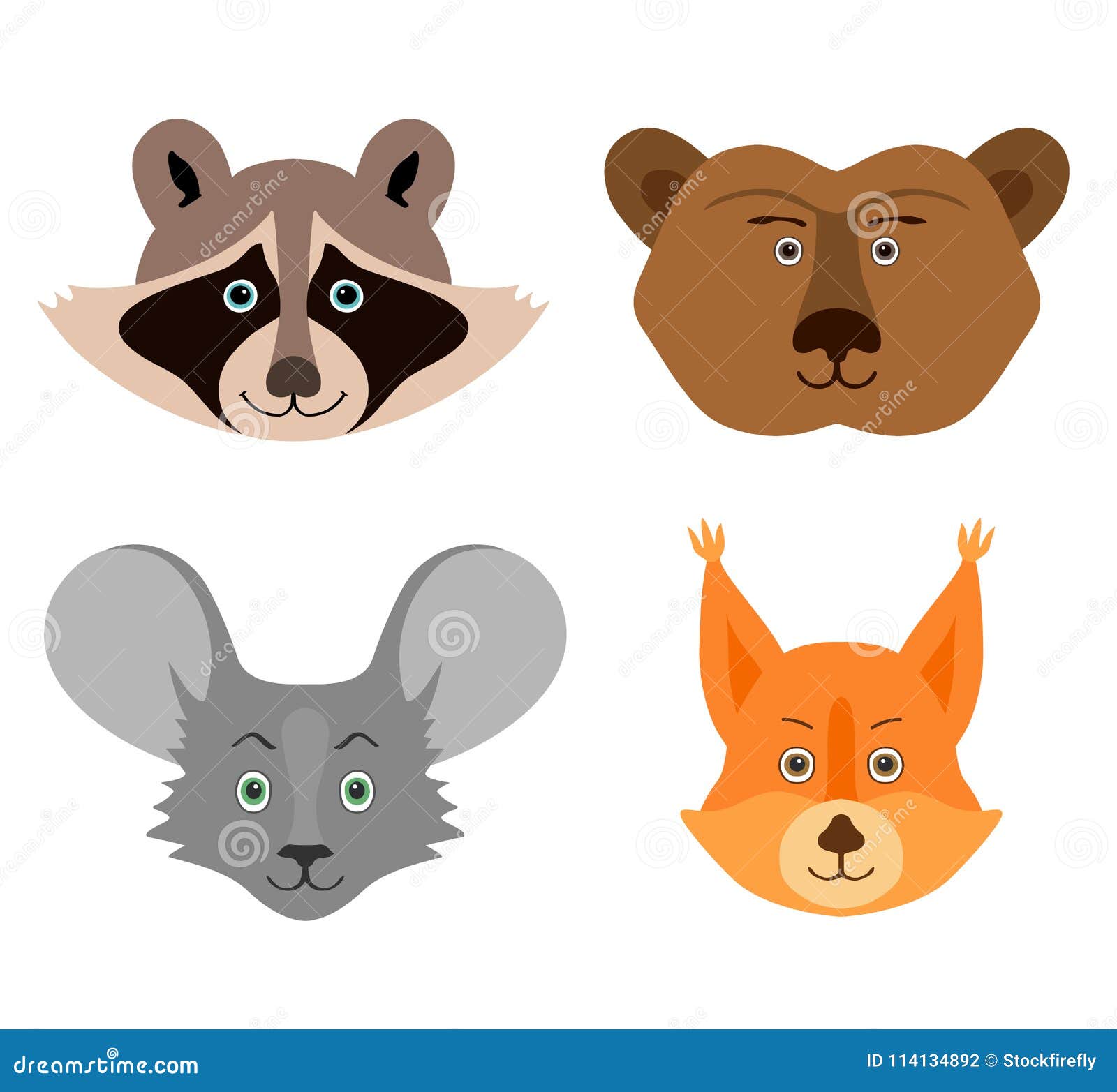 Muzzles of Forest Animals in Cartoon Style. Vector Stock Vector ...