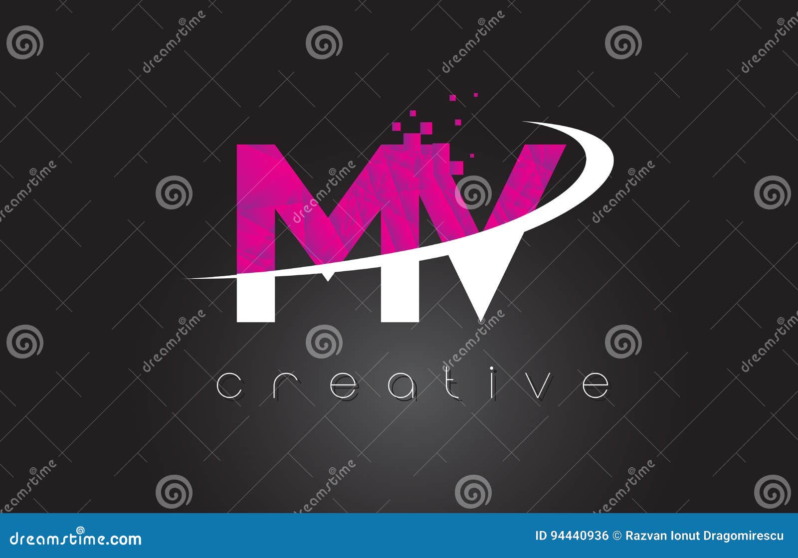 MV M V Creative Letters Design with White Pink Colors Stock Vector ...