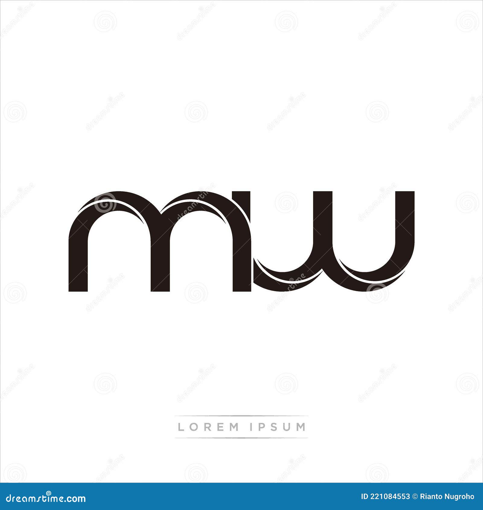 Mw Initial Letter Split Lowercase Modern Monogram Linked Outline ...