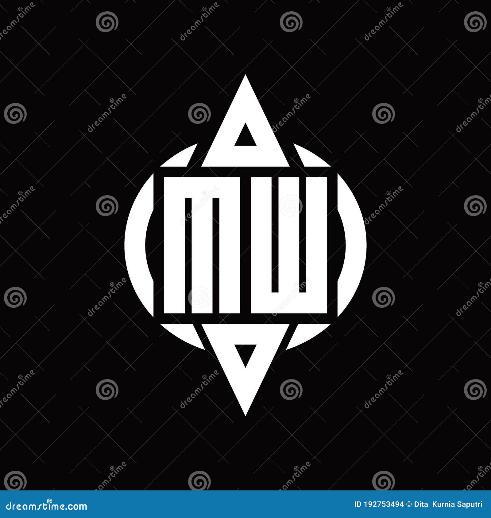 MW Logo with Circle Rounded Combine Triangle Top and Bottom Side Design ...