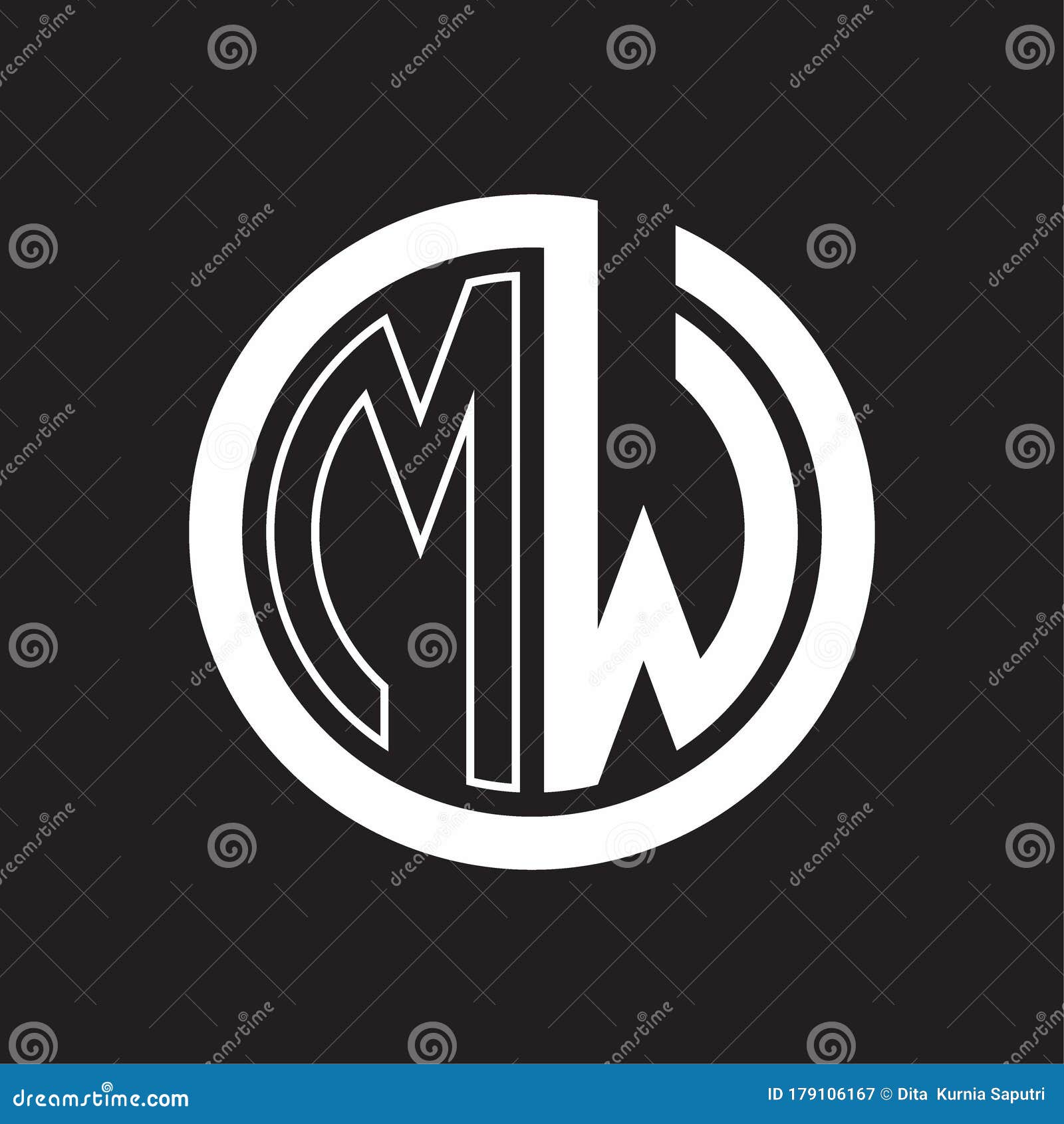 MW Logo with Circle Rounded Negative Space Design Template Stock ...